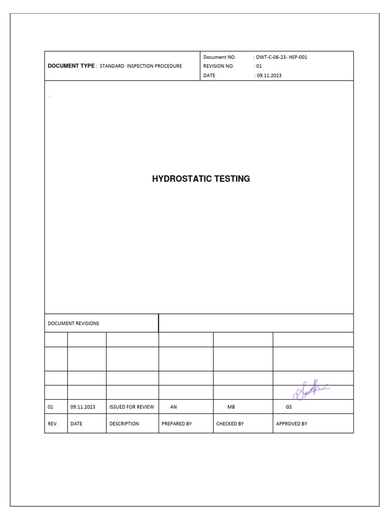 Hydrostatic Testing Procedure Guide | PDF | Leak | Gases
