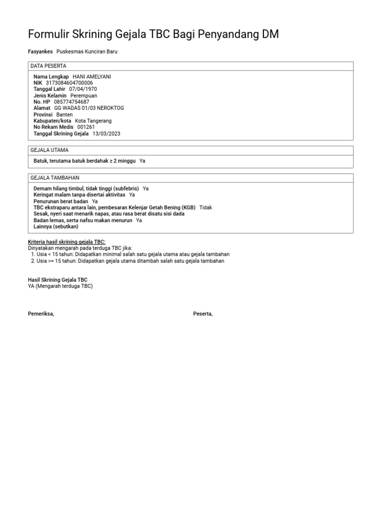 Skrining TBC untuk Penyandang DM | PDF | Pengembangan Diri | Kesehatan ...