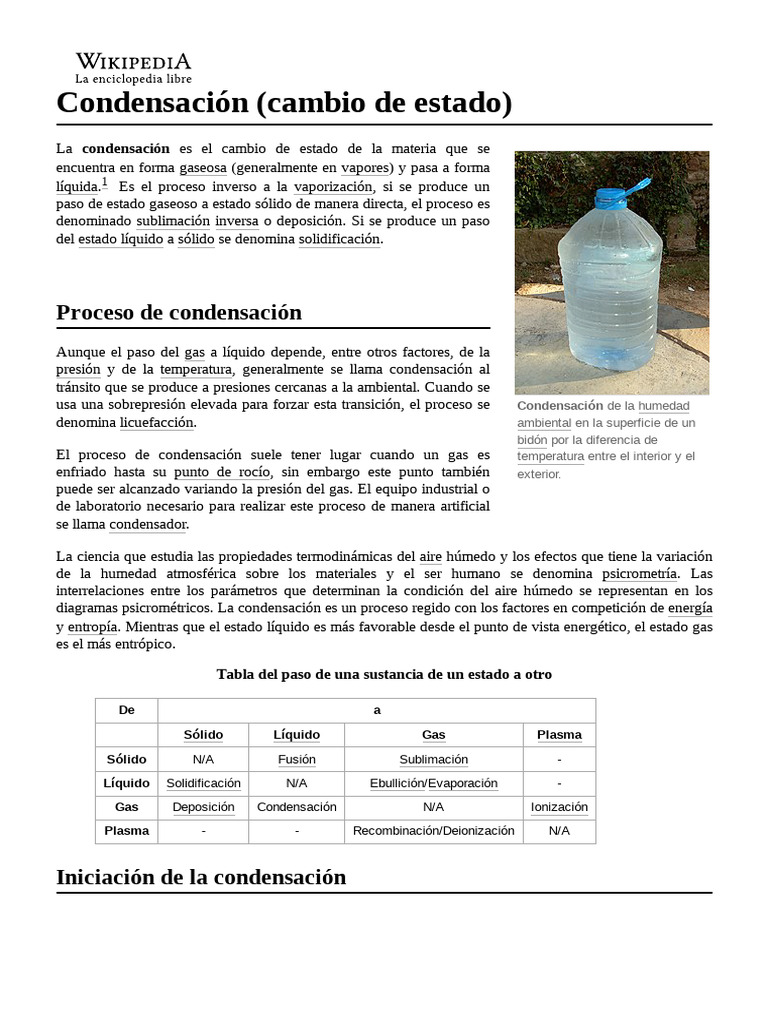Proceso de Condensación de Vapor a Líquido | PDF | Condensación | Vapor ...