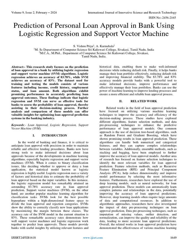 Prediction of Personal Loan Approval in Bank Using Logistic Regression and Support Vector ...