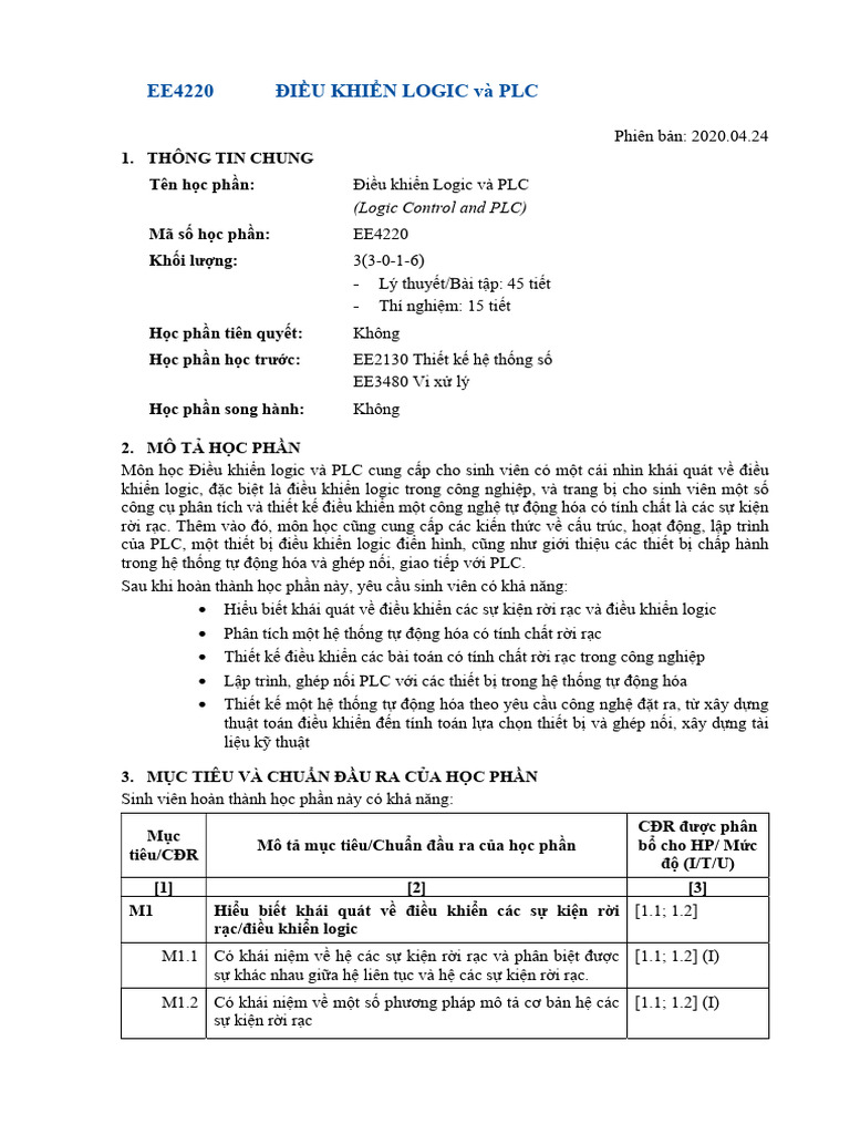 EE4220 Điều khiển logic và PLC | PDF