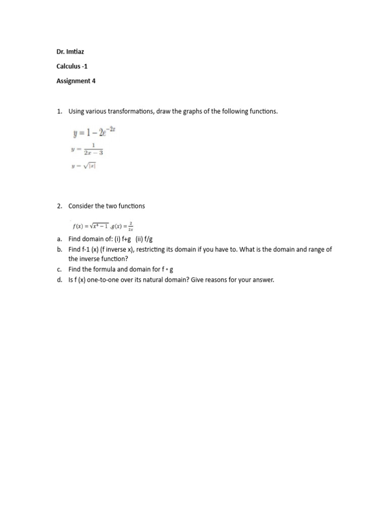 Calculus 1 assignment 4 (1) | PDF