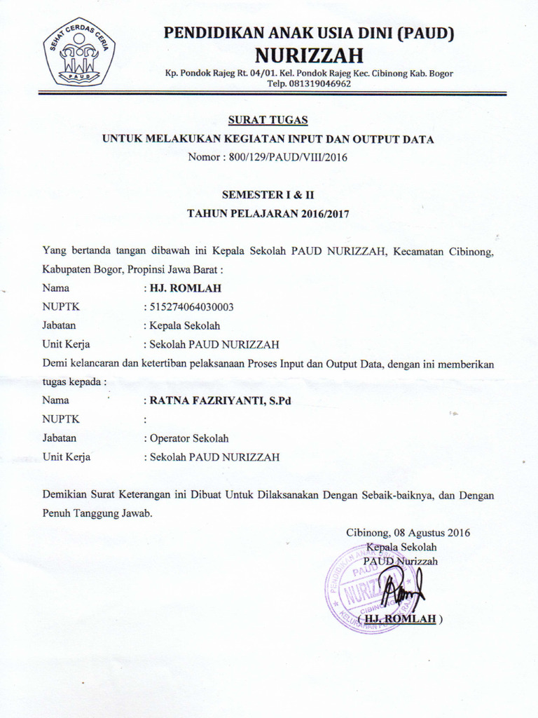 Surat Tugas Operator Sekolah | PDF