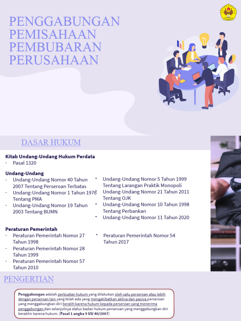 PPT HUKUM PERUSAHAAN PENGGABUNGAN-PEMISAHAN-PEMBUBARAN PERUSAHAAN | PDF
