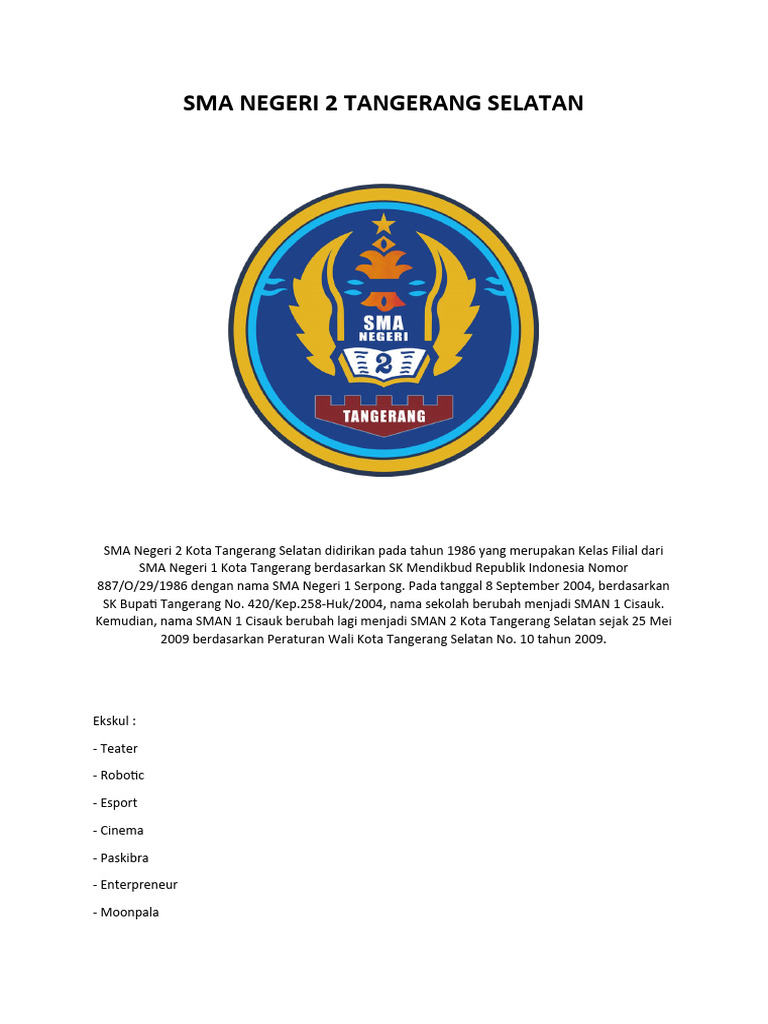Profil SMA Negeri 2 Tangerang Selatan | PDF | Kesehatan Holistik ...