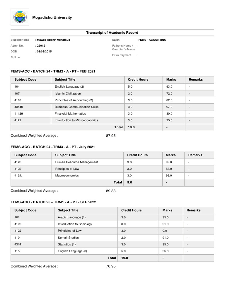 Student Transcript PDF | PDF