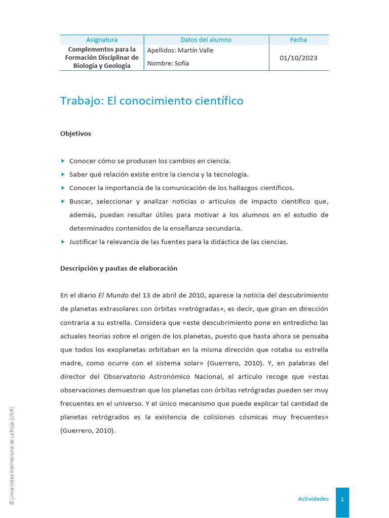 Sofía Martín Valle Actividad 1 COMPLEMENTOS | PDF | Exoplaneta