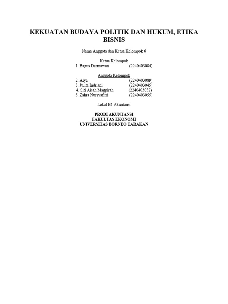 Kelompok 6 Kekuatan Budaya Politik Dan Hukum Etika Bisnis Pdf 