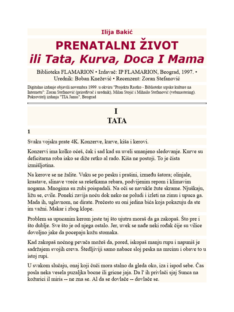 Ilija Bakic - Prenatalni Zivot | PDF