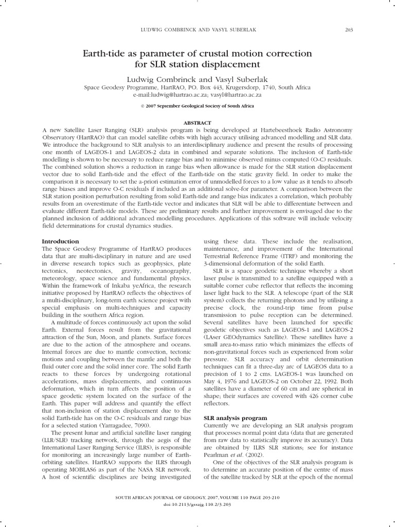 Earth-Tide As Parameter of Crustal Motion Correction For SLR Station ...