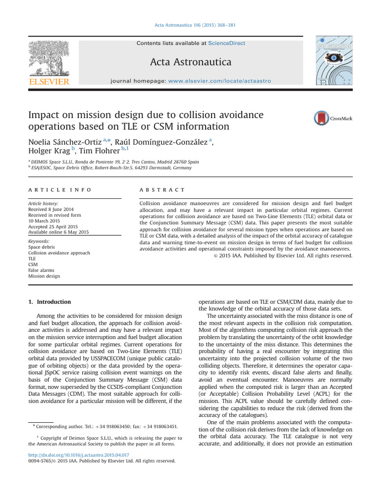 Impact On Mission Design Due To Collision Avoidance Operations Based On ...