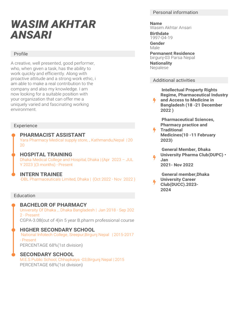 Wasim CV Dhaka | PDF | Pharmacy | Medicinal Chemistry