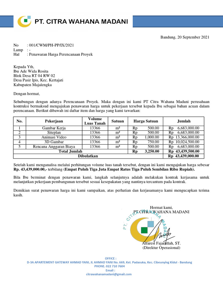 Surat Penawaran Perencanaan Proyek | PDF