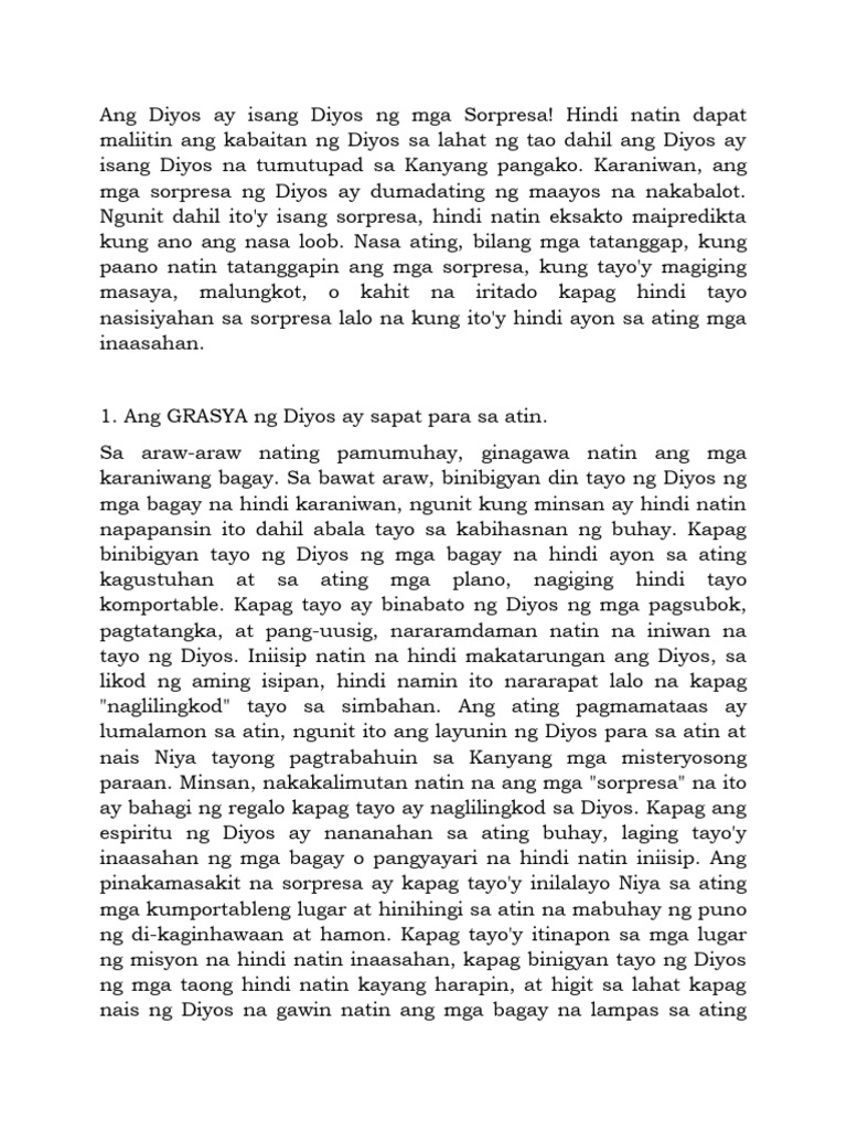 Ang Diyos Ay Isang Diyos NG Mga Sorpresa | PDF