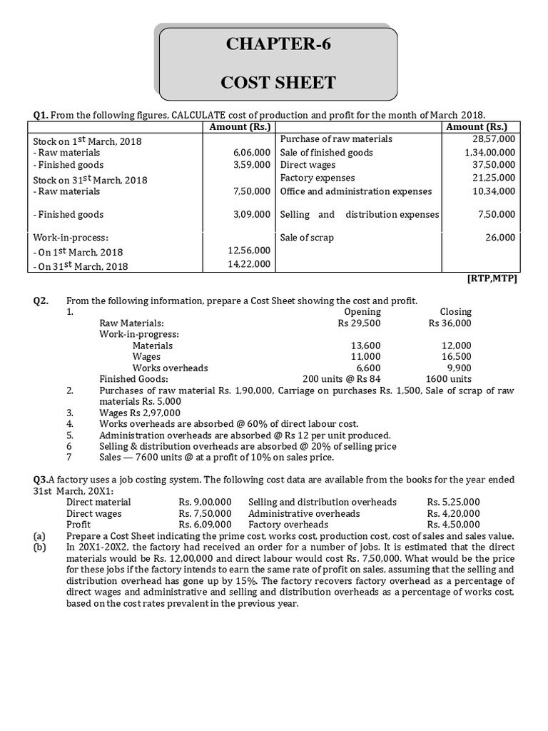 Cost Sheet Preparation and Analysis | PDF | Cost Of Goods Sold | Cost