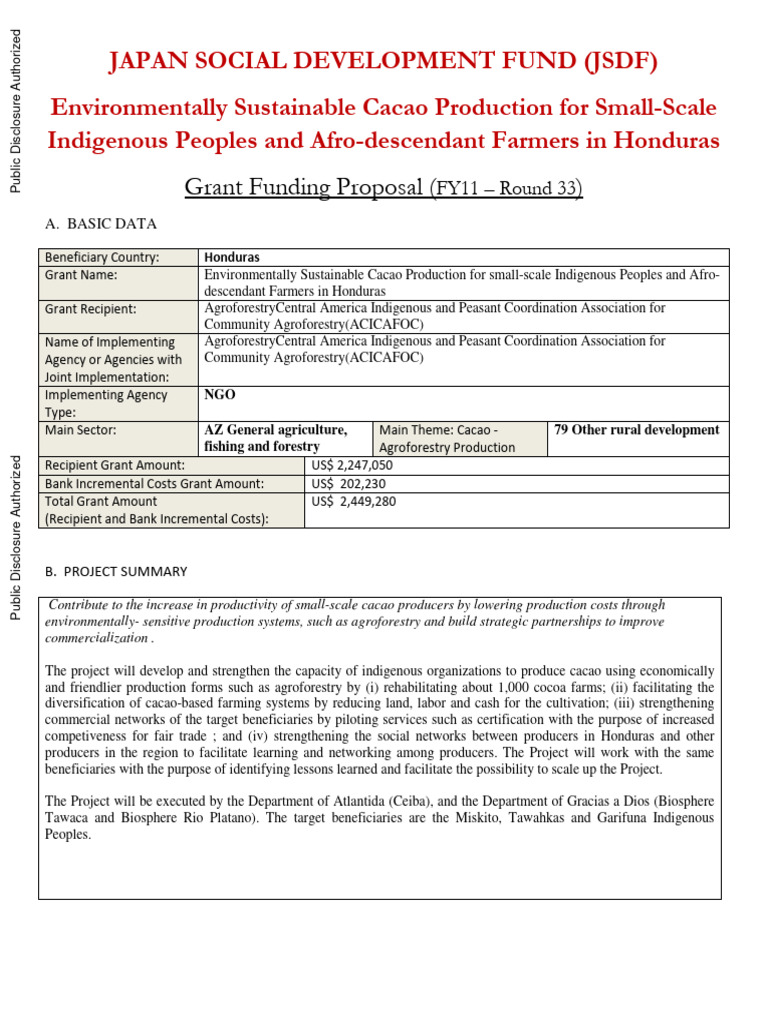 FP PUBLIC P130418 Honduras Sustainable Cacao Production For Indigenous ...