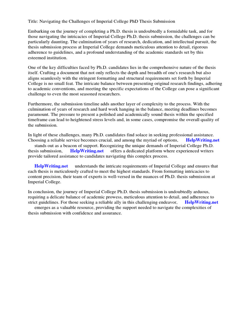 Imperial College Phd Thesis Submission | PDF | Thesis | Doctor Of ...