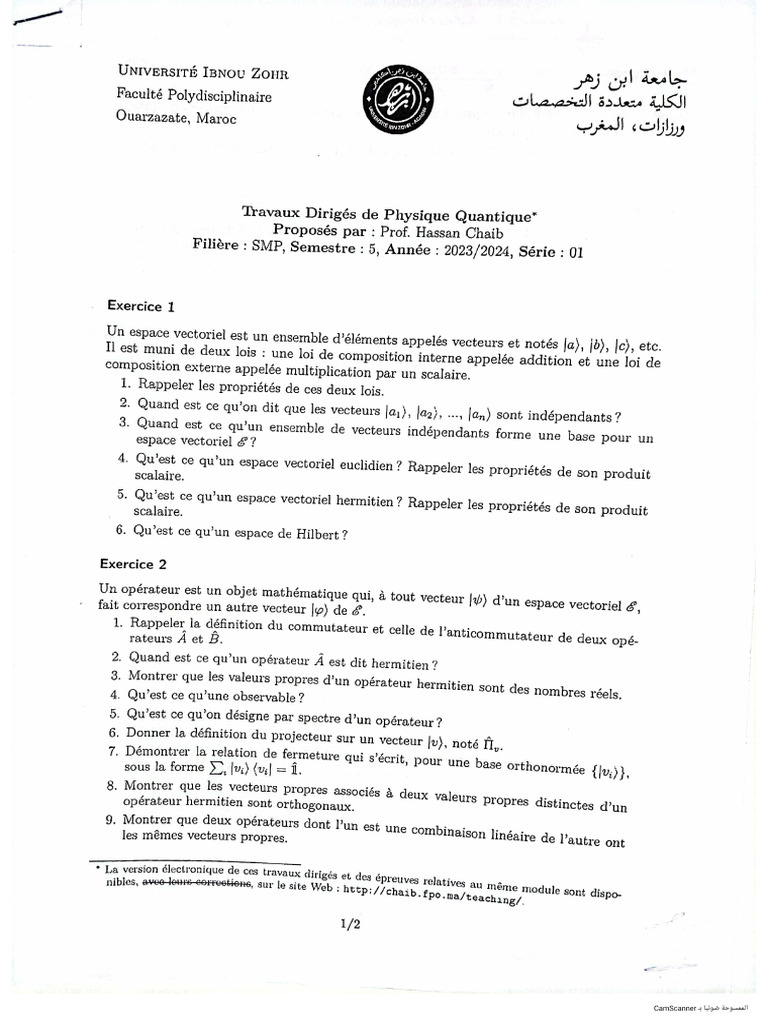 TD N°1 PH - Qauntique + Corr | PDF