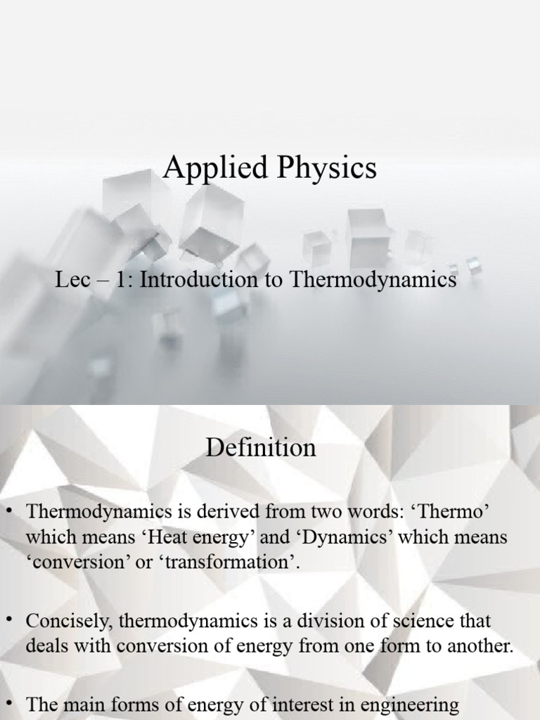 Lec 1 Intro To Thermodynamics Download Free Pdf Temperature Thermodynamics
