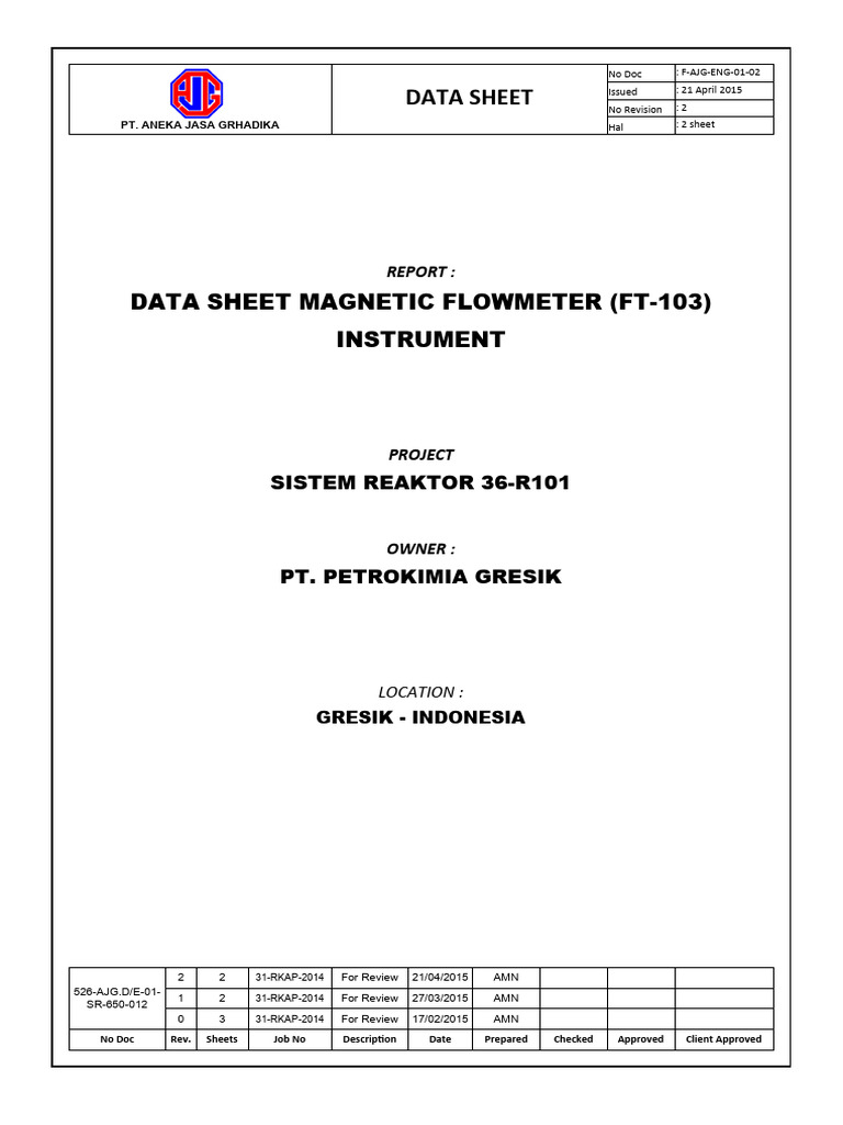 FT-103 Magnetic Flowmeter Data Sheet | PDF | Flow Measurement ...