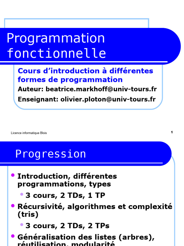 Cours 1 TOURS | PDF | Programmation informatique | Langage de programmation