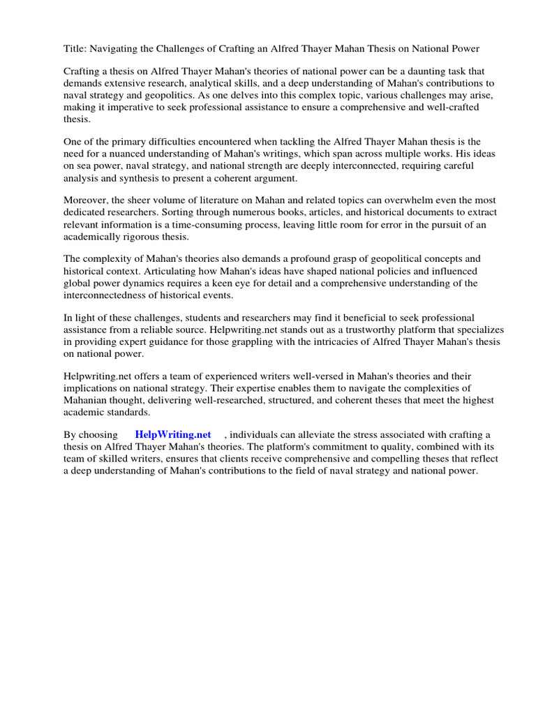 Alfred Thayer Mahan Thesis of National Power | PDF | Alfred Thayer Mahan