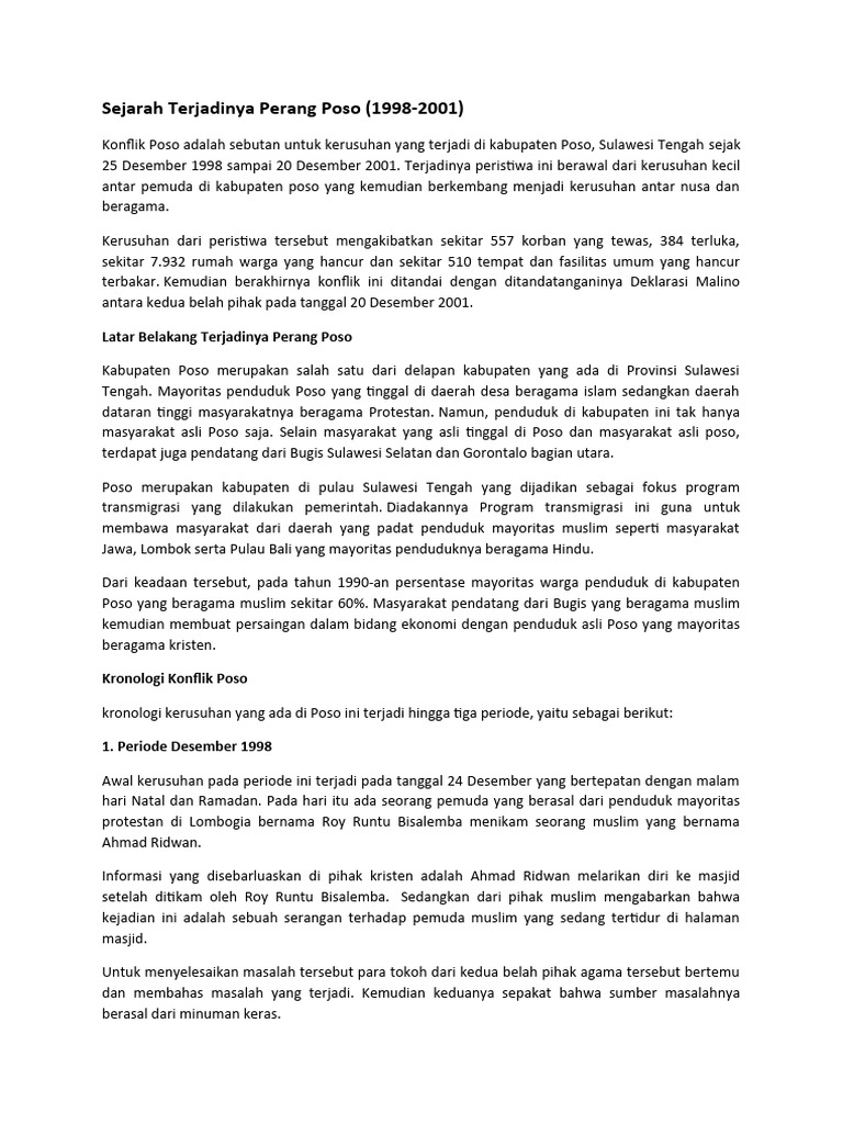 Sejarah Terjadinya Perang Poso | PDF | Agama & Spiritualitas | Politik