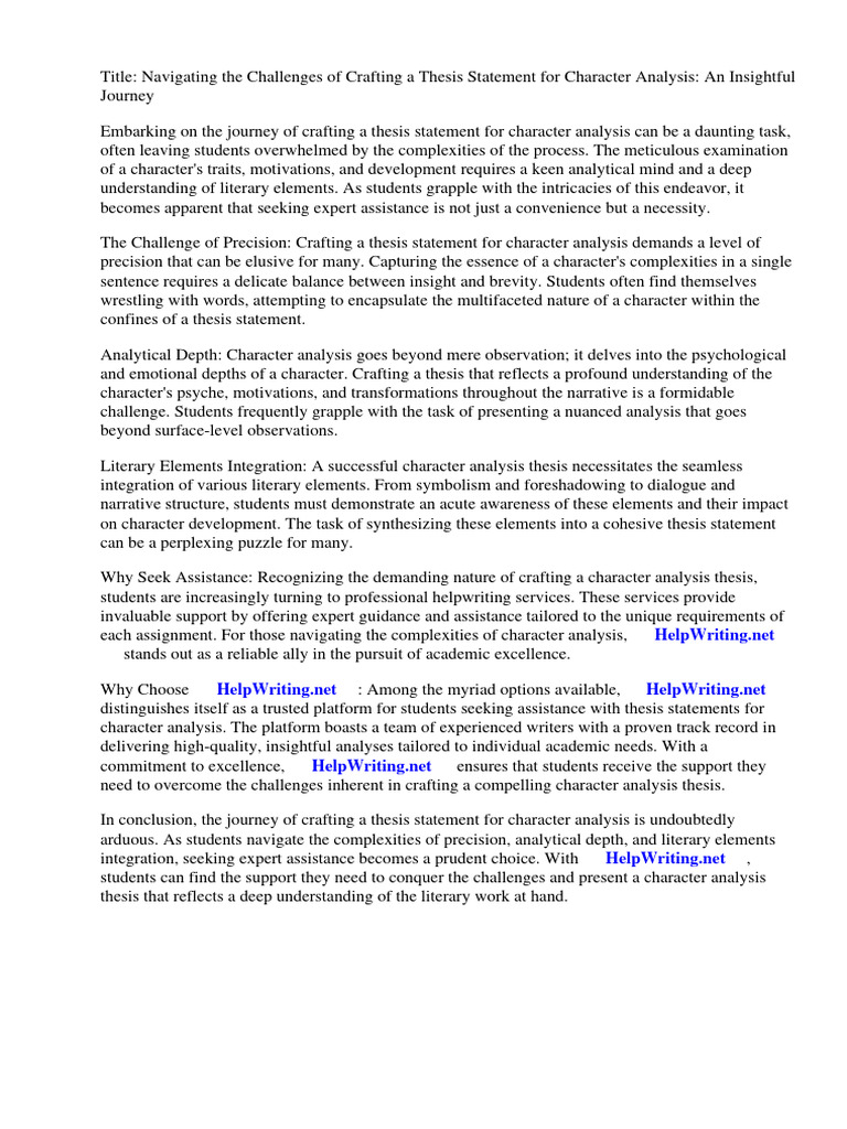 Thesis Statement Character Analysis Example | PDF