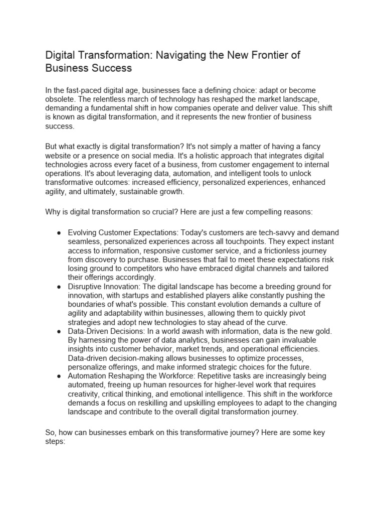 Digital Transformation - Navigating The New Frontier of Business ...