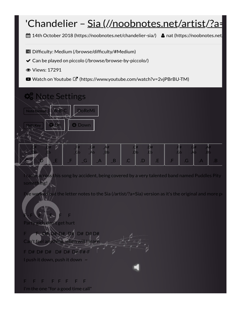 Chandelier - Sia Letter Notes For Beginners - Music Notes For Newbies ...