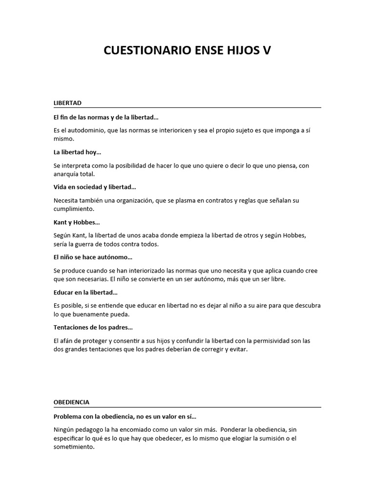 Cuestionario Ense Hijos V | PDF | Libertad