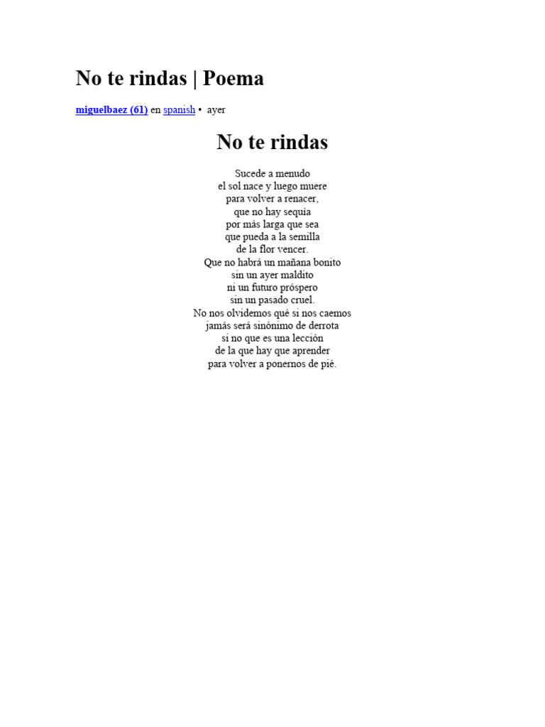 No Te Rindas POEMA | PDF
