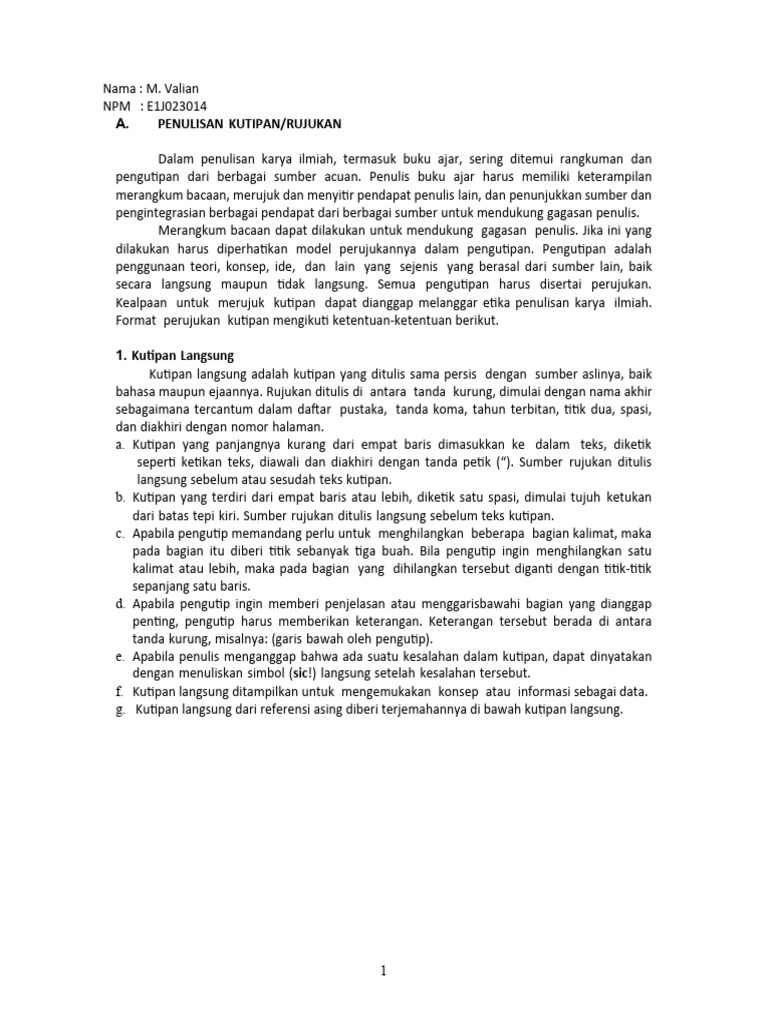 Resume Kutipan Dan Penulisan Dapus M. Valian 24 | PDF | Seni & Disiplin Bahasa