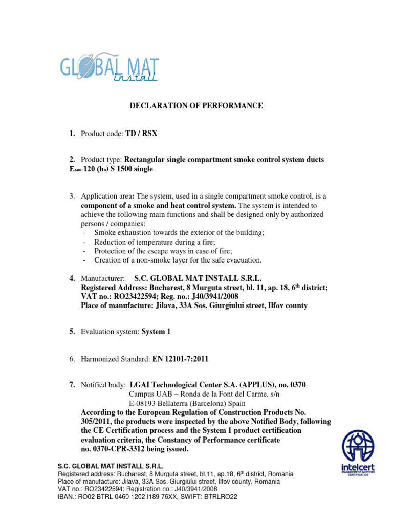 2019-05-08-Declaratie de Performanta - EN | PDF