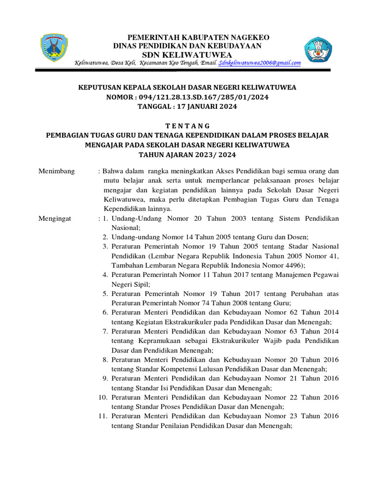 SK Pembagian Tugas SMSTR 2 | PDF