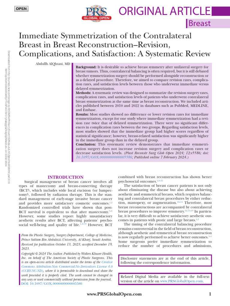 Immediate Symmetrization of The Contralateral.28 | PDF | Breast Cancer ...