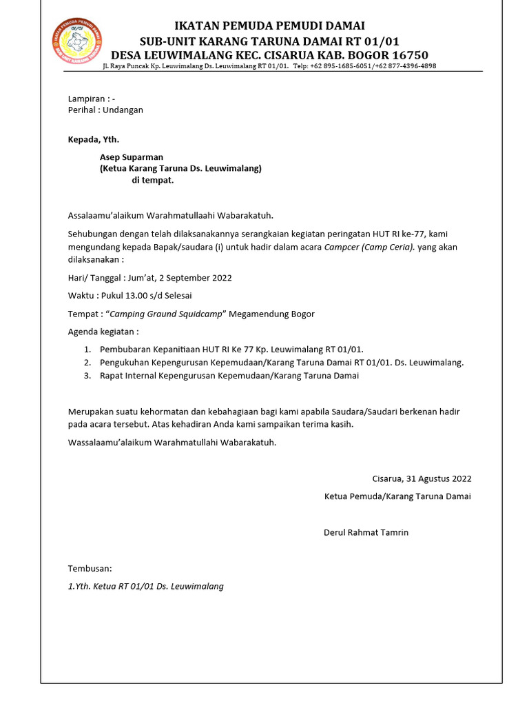 Surat Undangan Kegiatan Pemuda | PDF