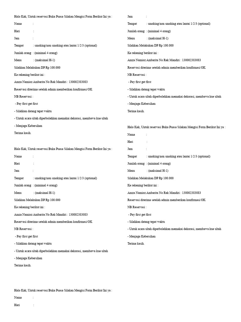 Menu Reservasi | PDF