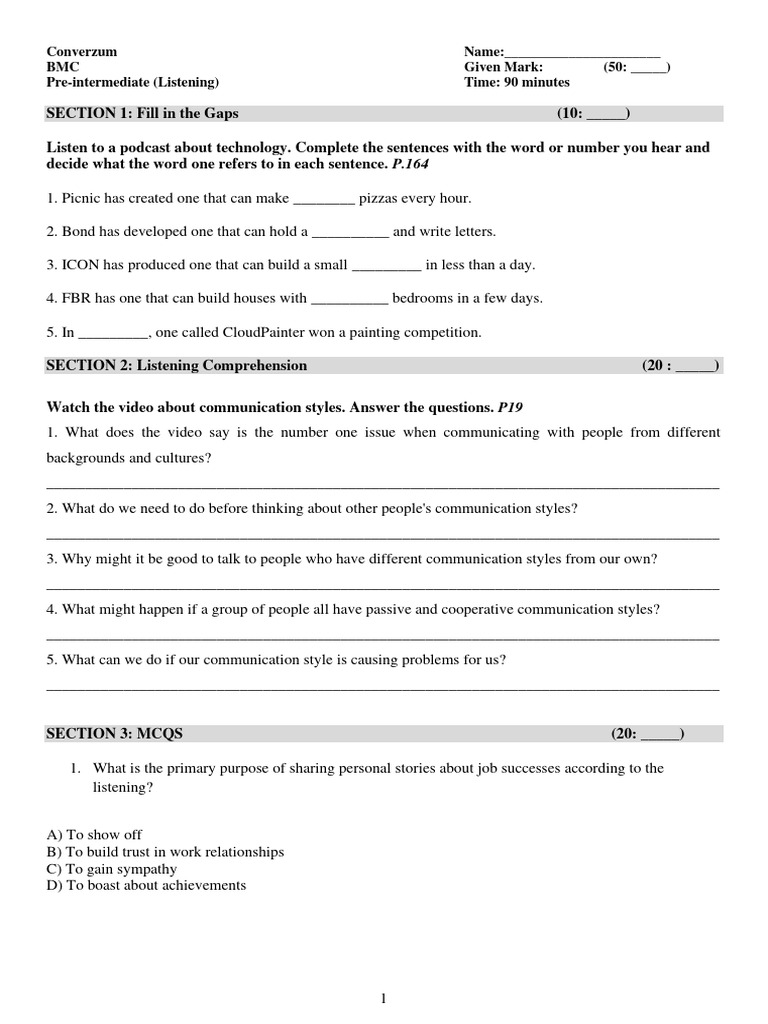 EXAM Listening | PDF | Communication | Cognitive Science