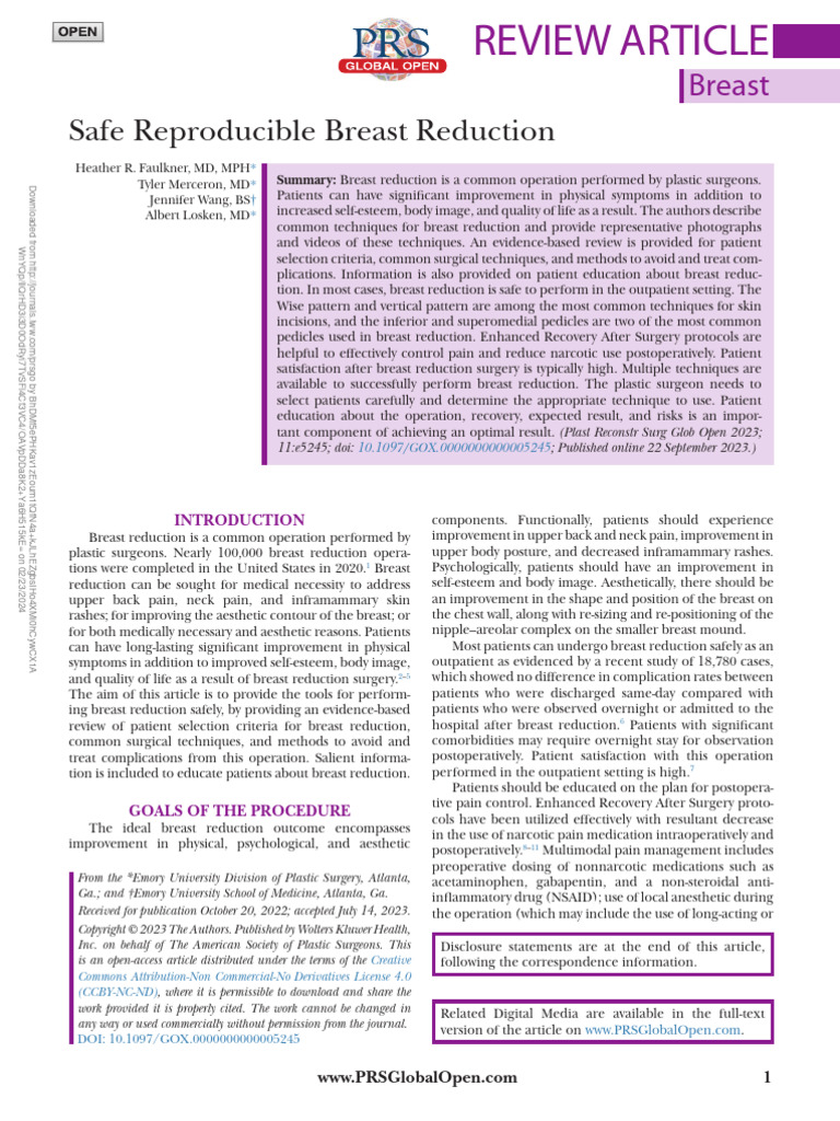 Safe Reproducible Breast Reduction.59 | PDF | Surgery | Breast