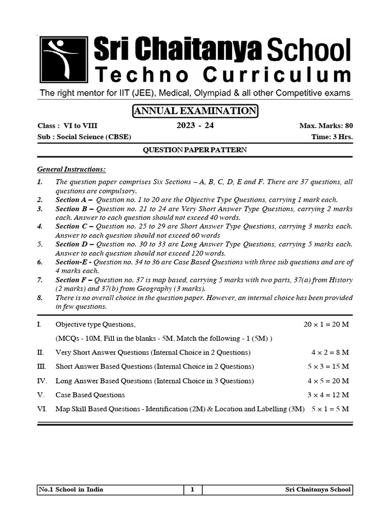 Sri Chaitanya School Exam Pattern | PDF