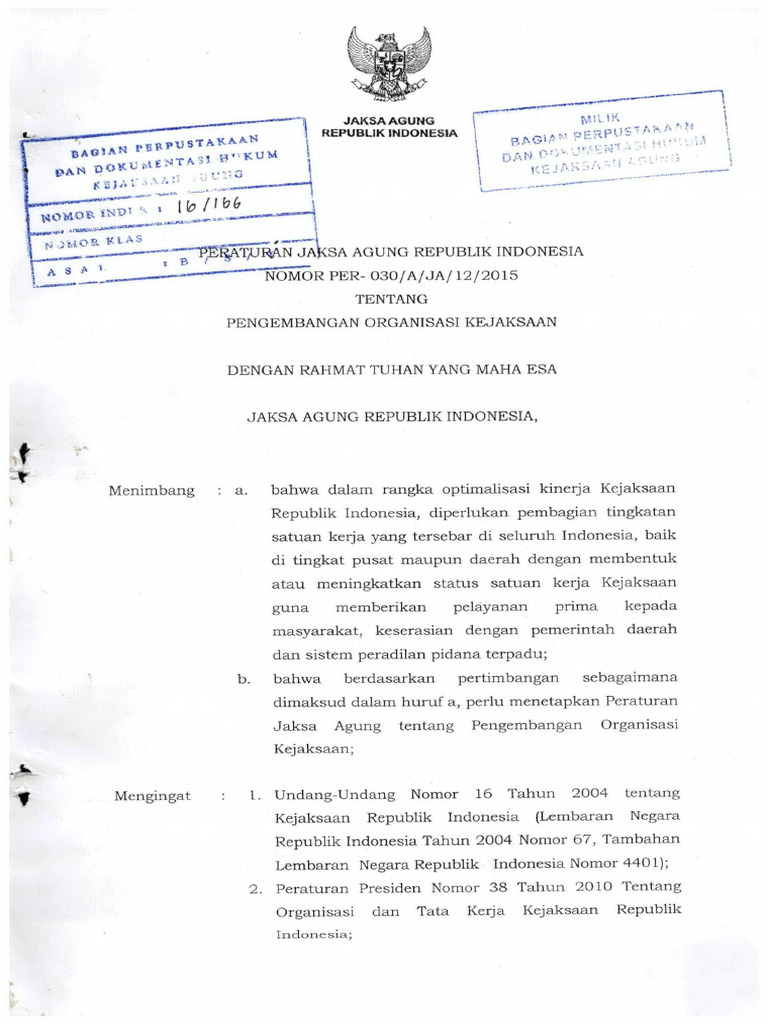 PERJA Nomor 030 Tahun 2015 | PDF