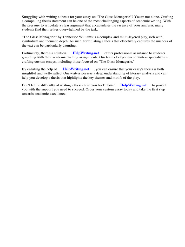 The Glass Menagerie Essay Thesis | PDF