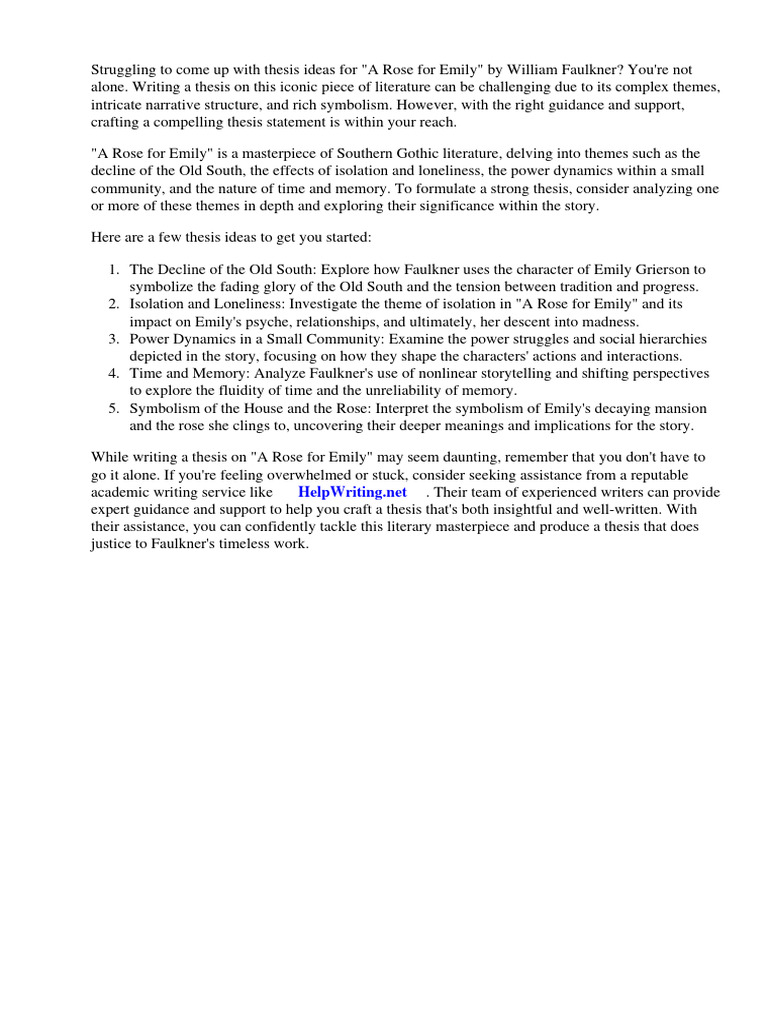 Thesis Ideas For A Rose For Emily | PDF | Narration