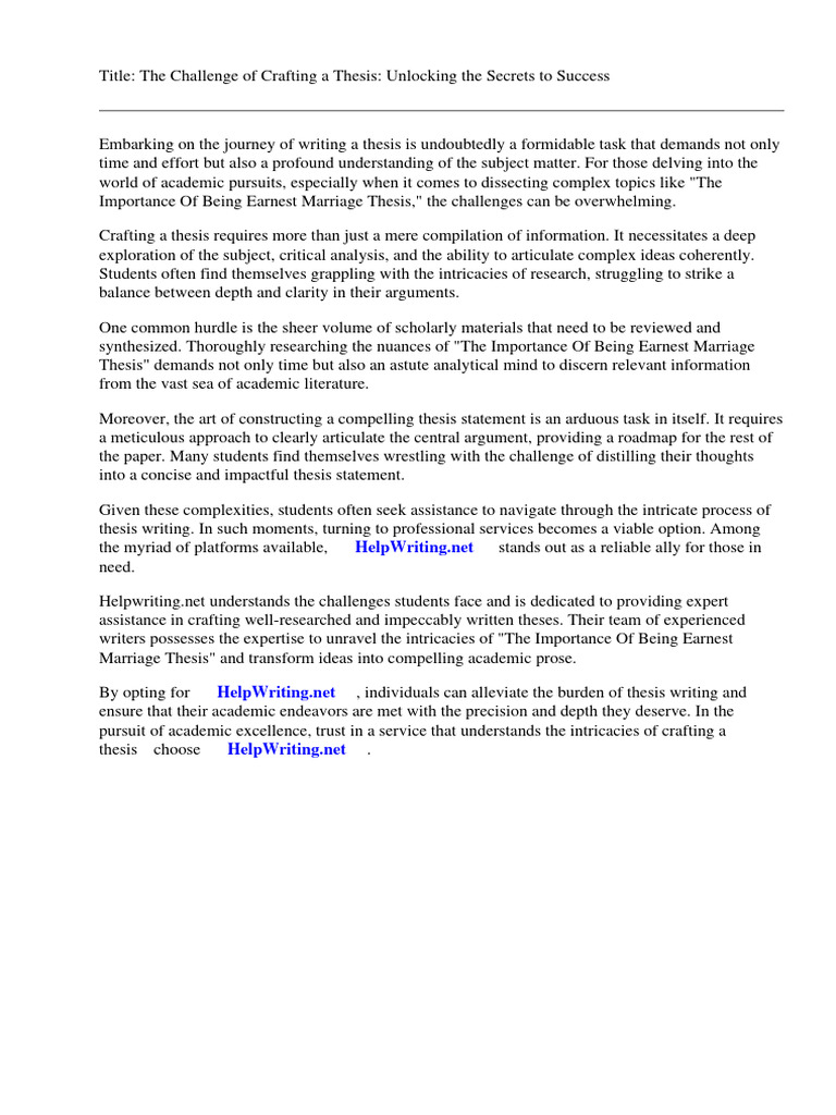 Thesis Writing: Overcoming Challenges | PDF | The Importance Of Being ...