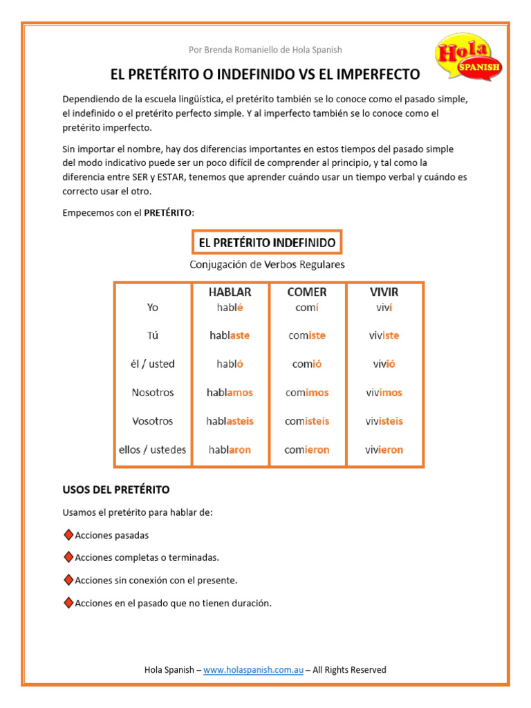 El Pretérito Vs El Imperfecto | PDF | Mecánica del lenguaje | Gramática