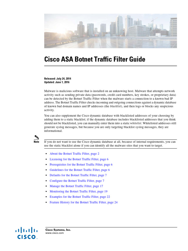 Cisco ASA Botnet Traffic Filter Guide | PDF