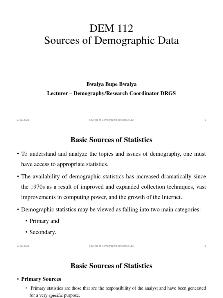 DEM 112 - Sources of Demographic Data | PDF | Sampling (Statistics ...