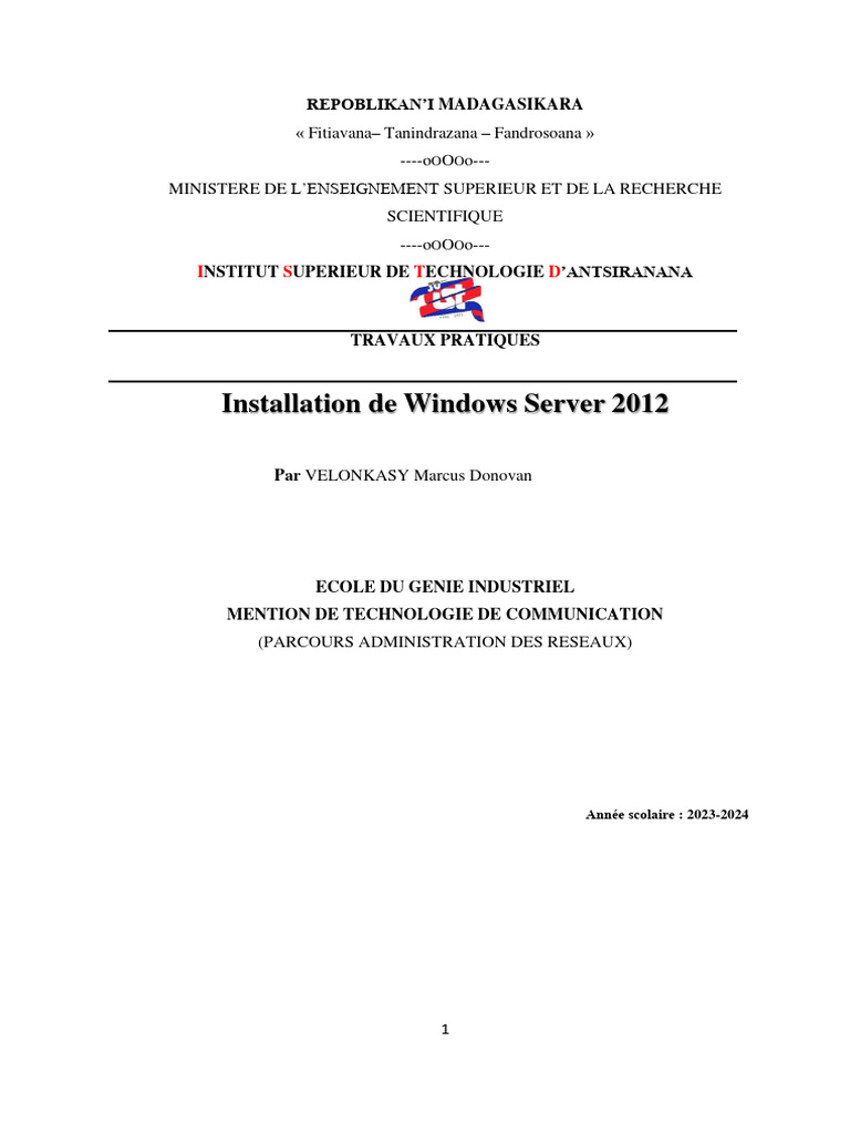 Rapport Installation Windows Server 2012 | PDF | Microsoft Windows | Serveur (Informatique)