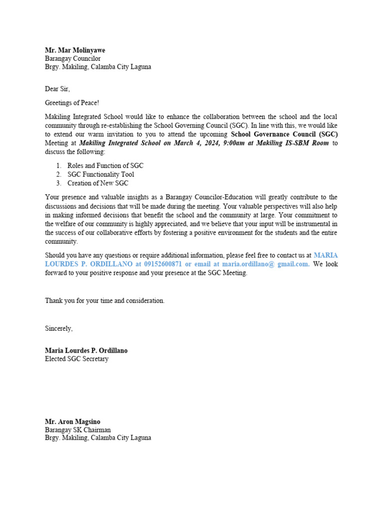 Letter of SGC To The Attendees | PDF | Career & Growth